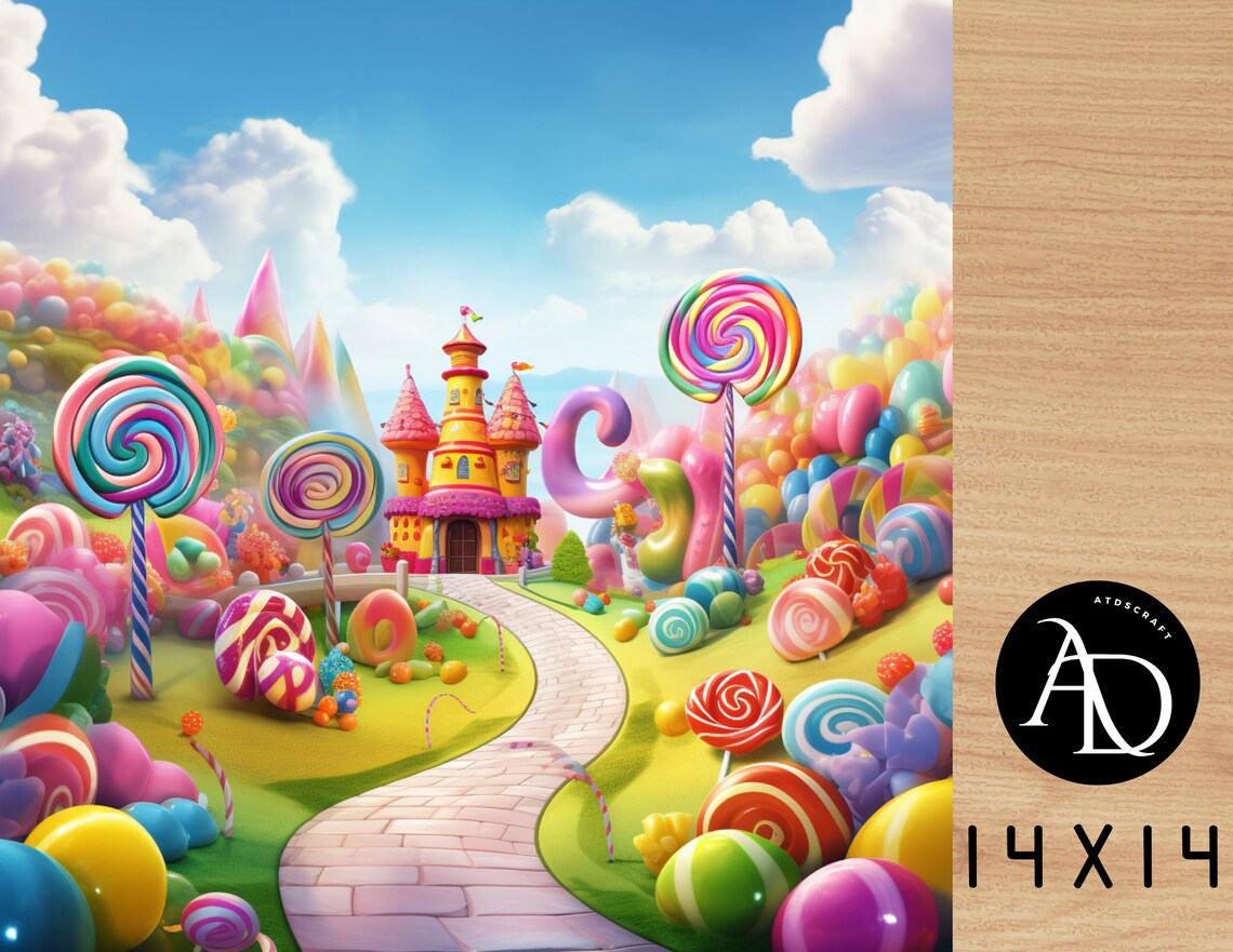 Sweet Lollipop Candy Land Digital Backdrops, Cartoon Rainbow Lollipop ...