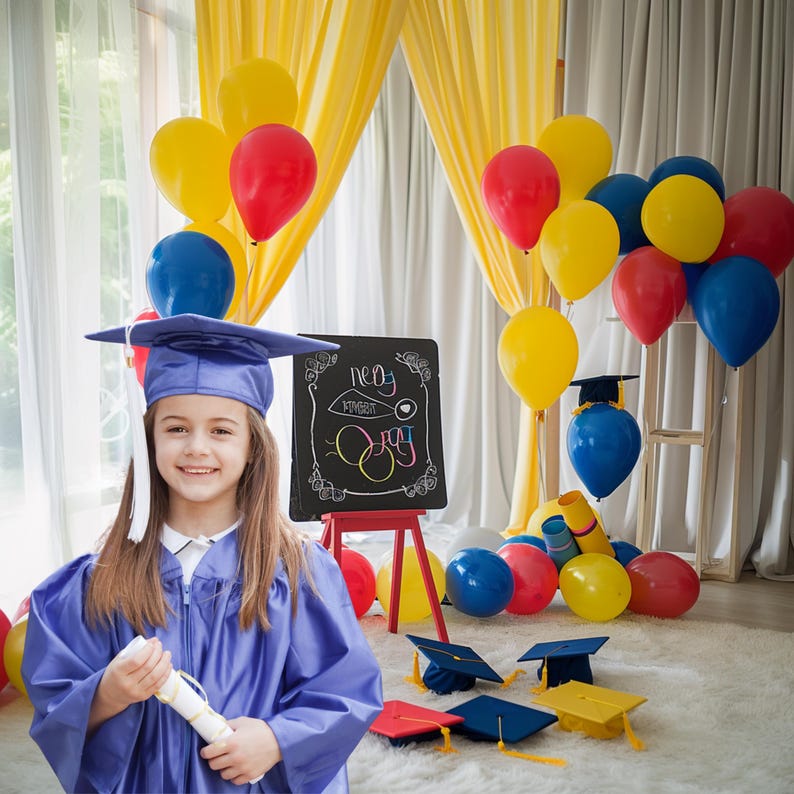 Colorful Kindergarten Graduation Digital Backdrops | Balloons, Crayons ...