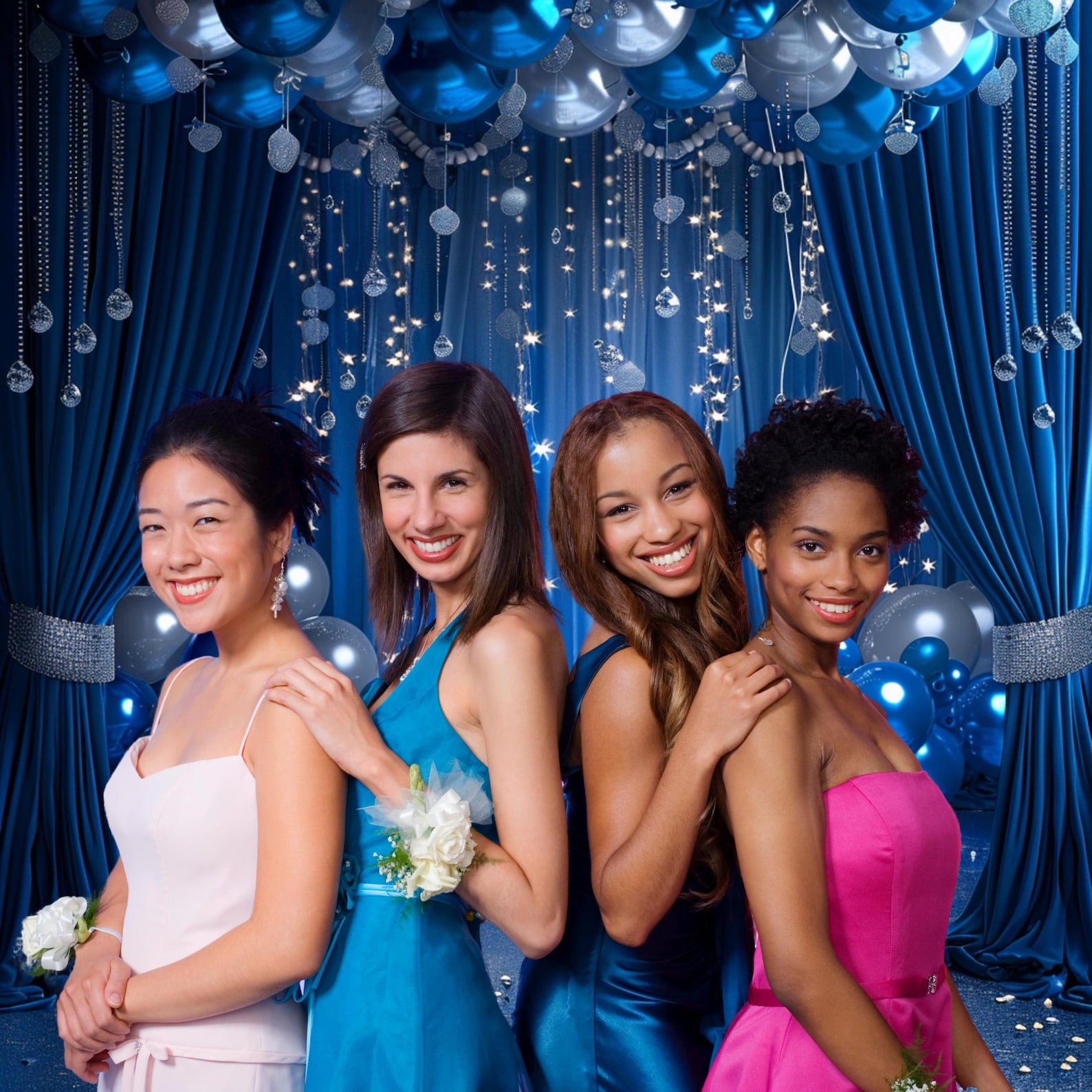 Silver & Blue Balloon Digital Backdrop | Luxury Event Background | Prom ...