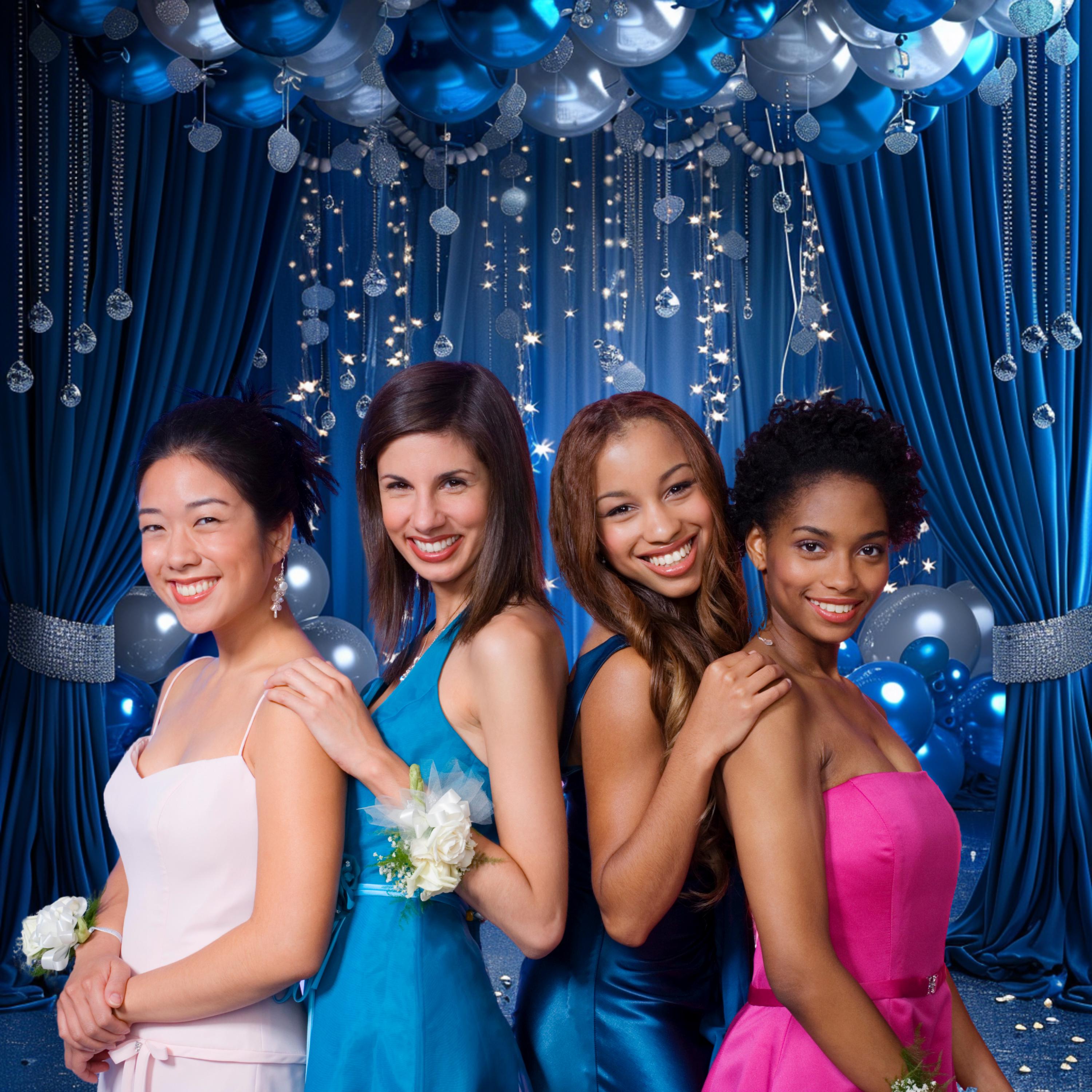 Silver & Blue Balloon Digital Backdrop | Luxury Event Background | Prom ...