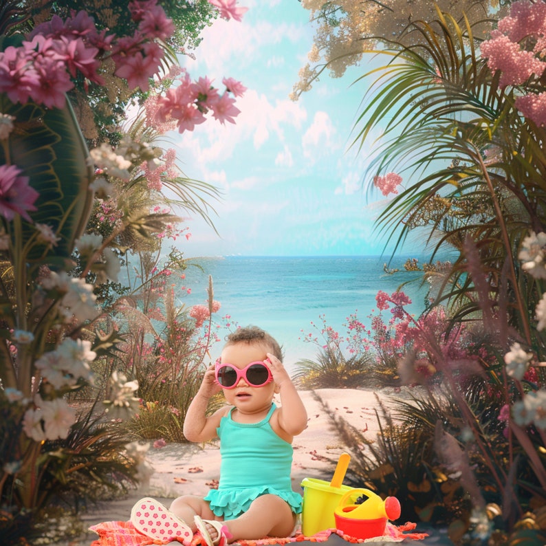 Beautiful Summer Digital Backdrops, Summer Vacation Overlays ...