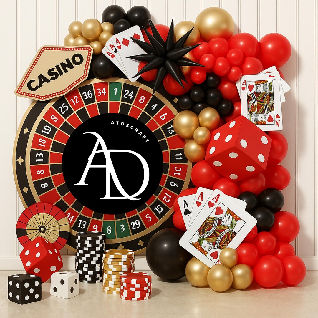 Casino Roulette Digital Backdrop | Red Gold Black Party Background With ...