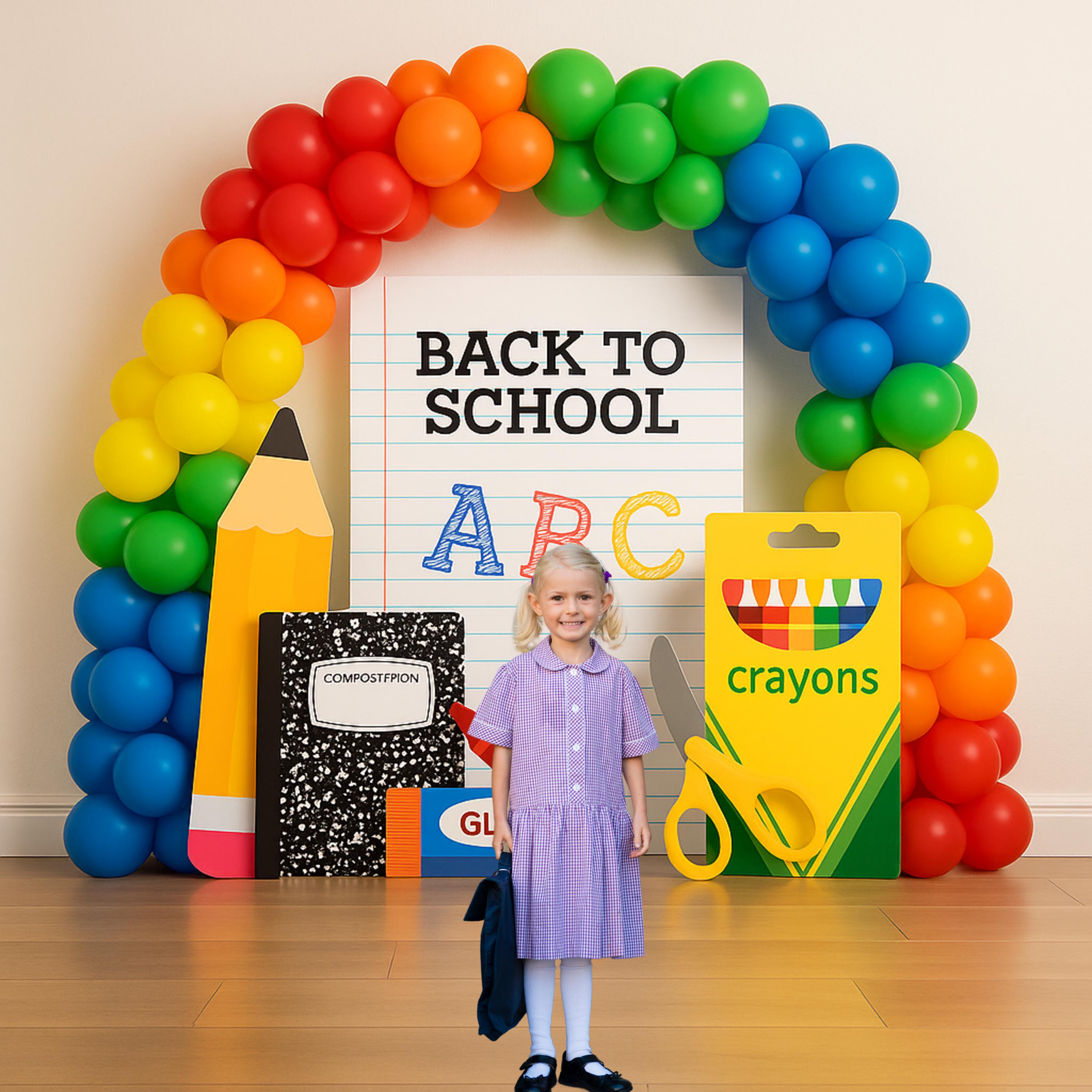Back to School Rainbow Balloon Arch Backdrop – 14x14 Digital ABC ...