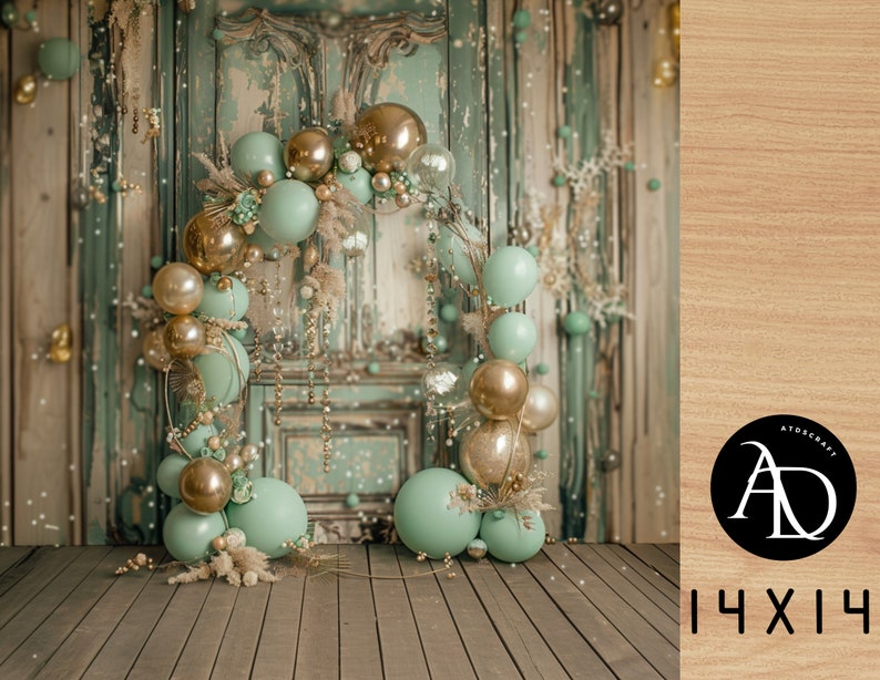 Sage Green Gold Balloon Garland Digital Backdrops, Family Kids ...