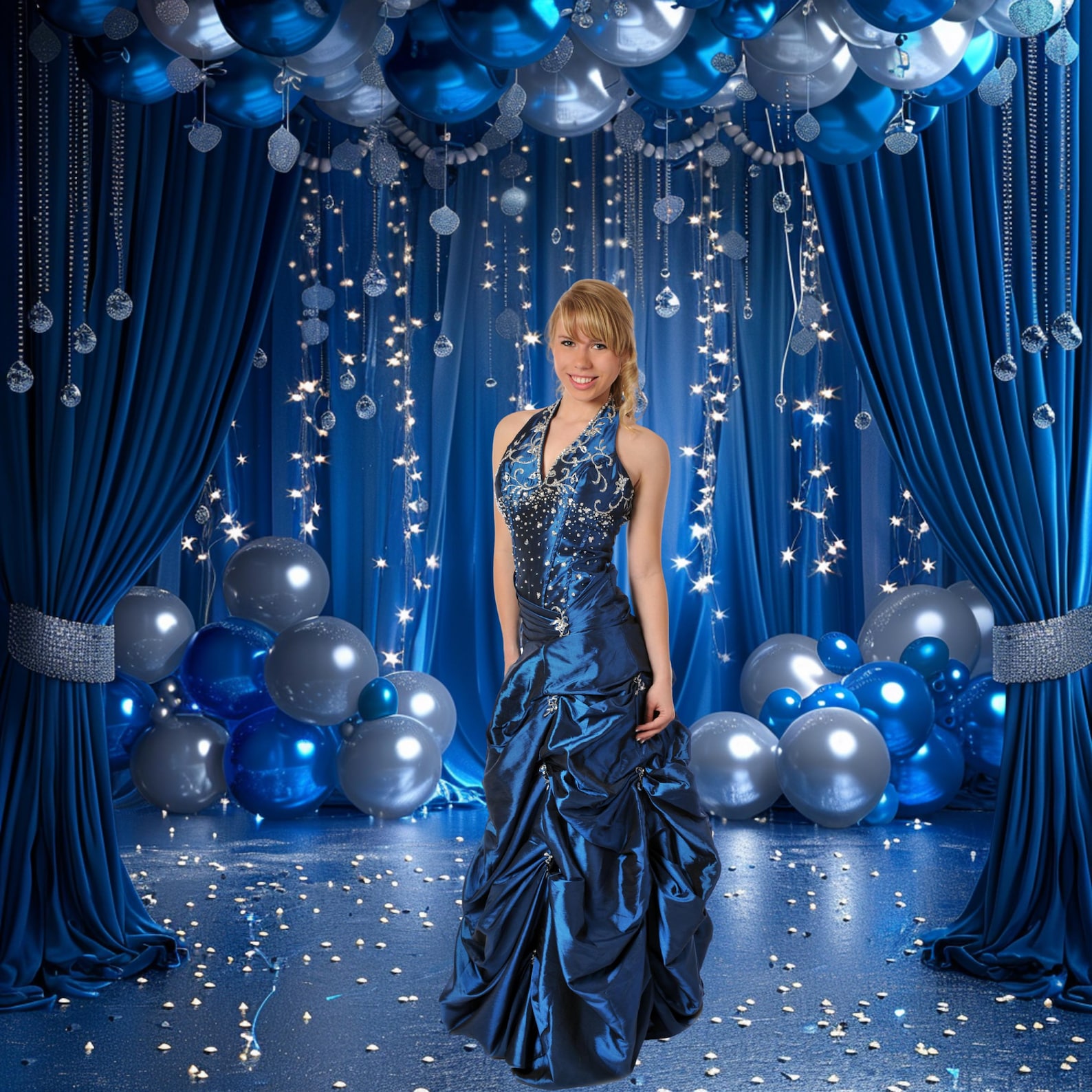 Silver & Blue Balloon Digital Backdrop | Luxury Event Background | Prom ...