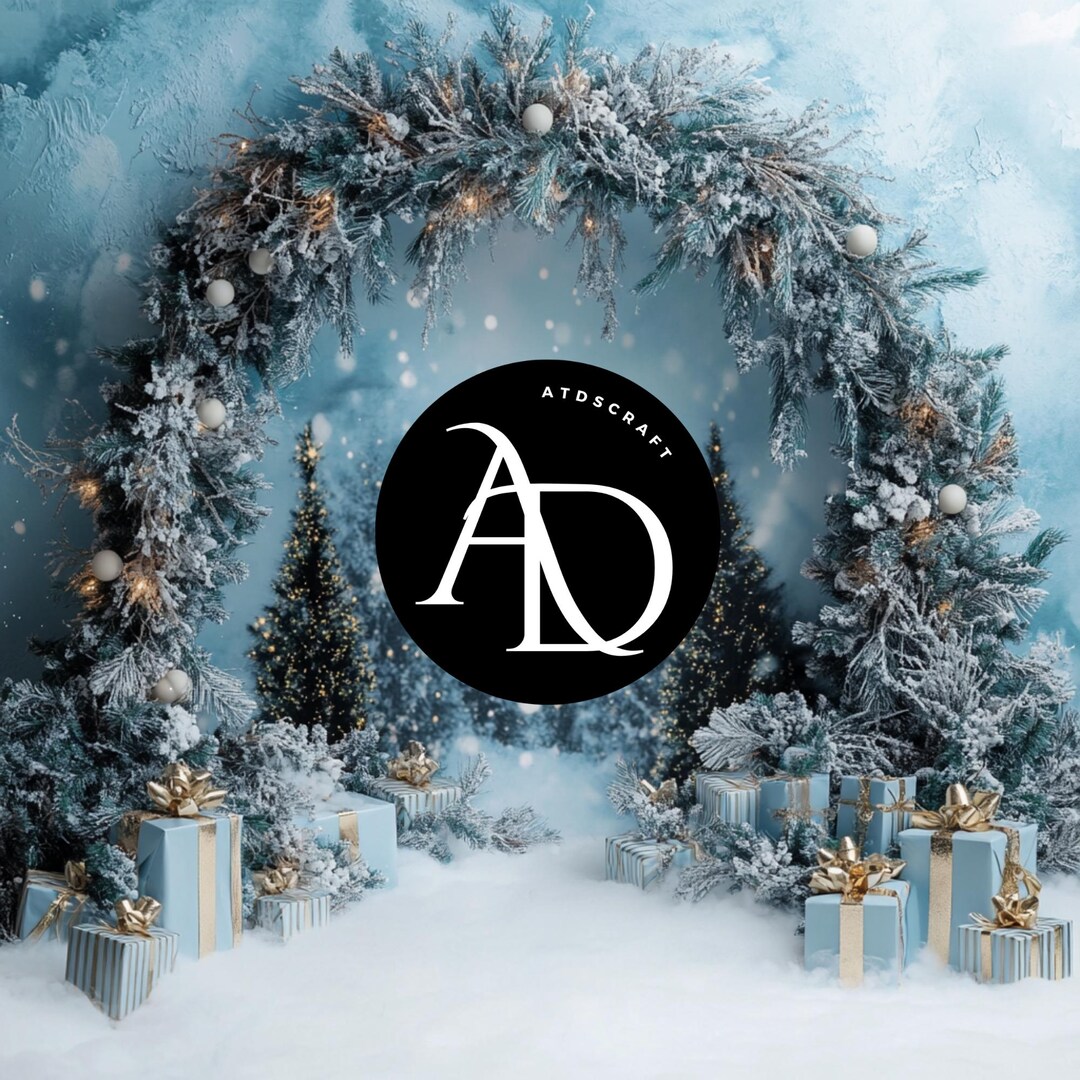 Light Blue Arched Christmas Living Room Digital Backdrop Bundle ...