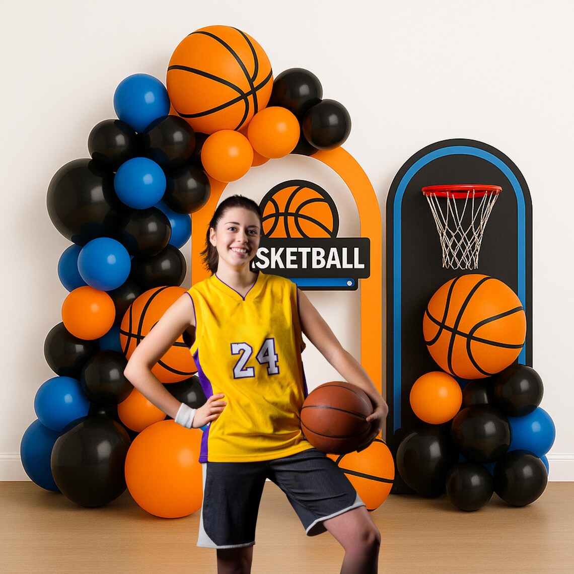 Basketball Party Backdrop: Sports Balloons Photo Booth (digital ...
