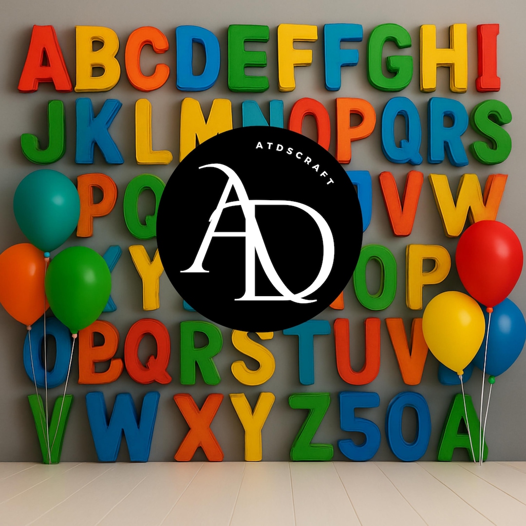 Alphabet Digital Backdrop: Colorful Letters, Balloons (digital Download ...