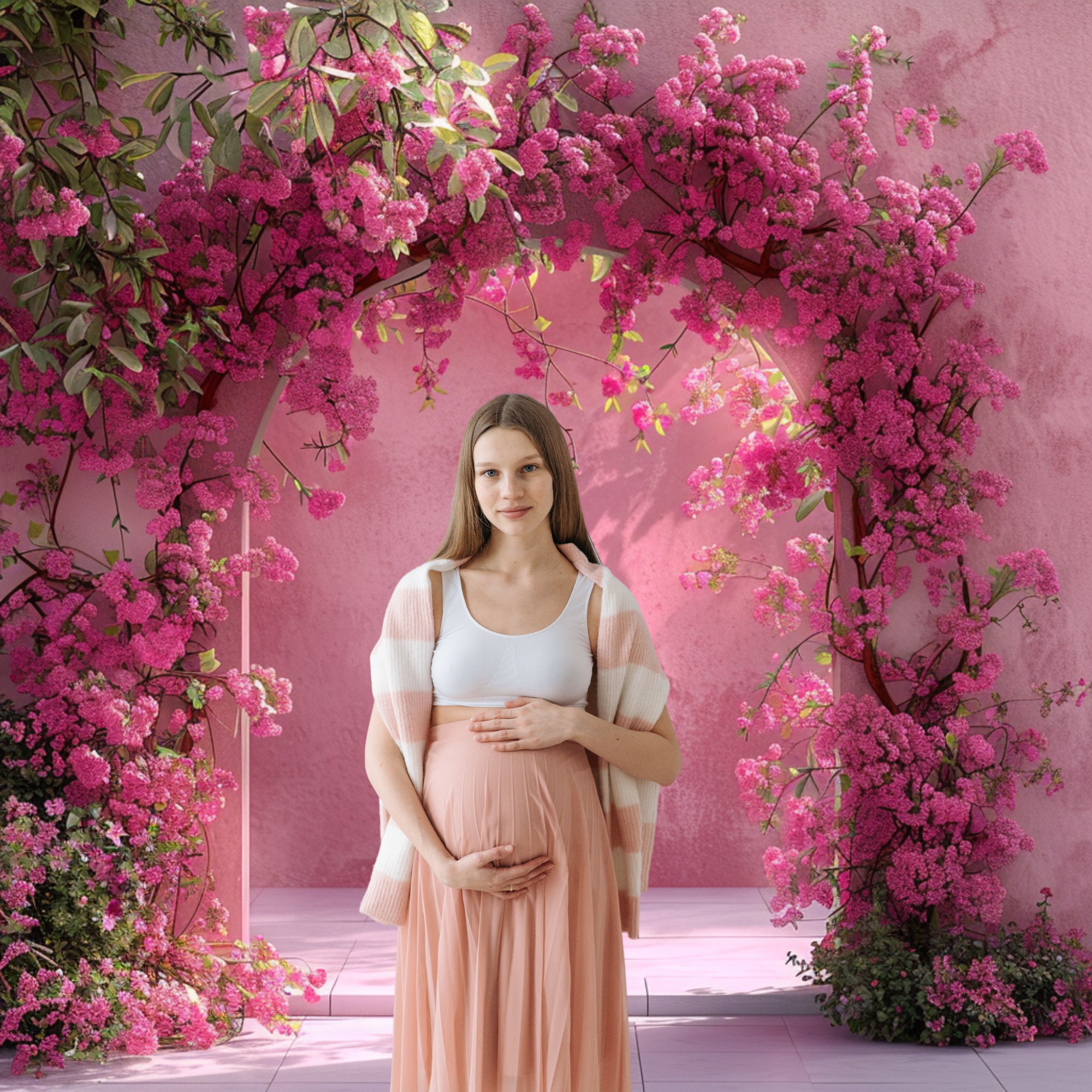 Hot Pink Romance Floral Arch Digital Backdrops, Maternity Portrait ...