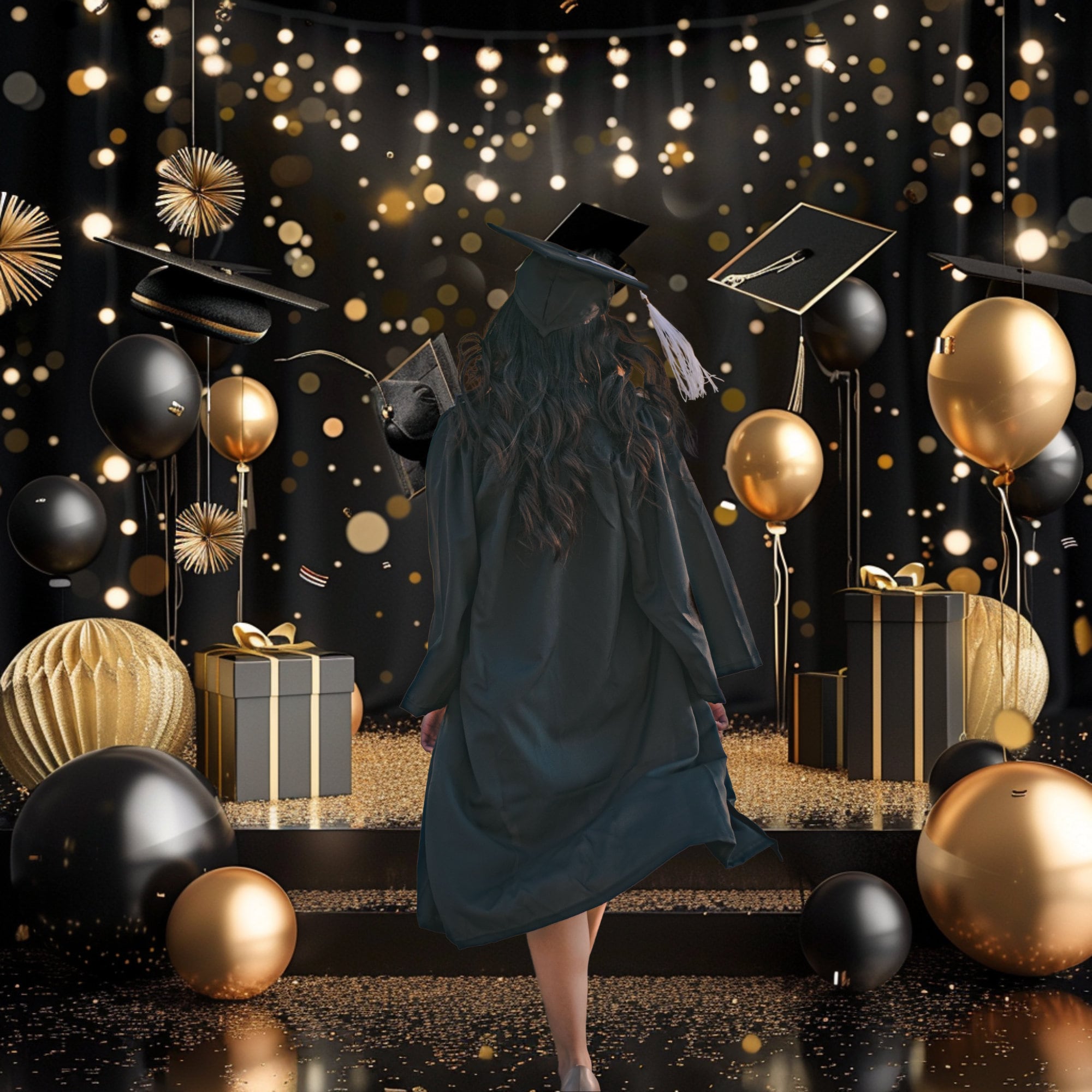 Graduation Studio Photo Graduation Black and Gold Back Ground Ceremony ...
