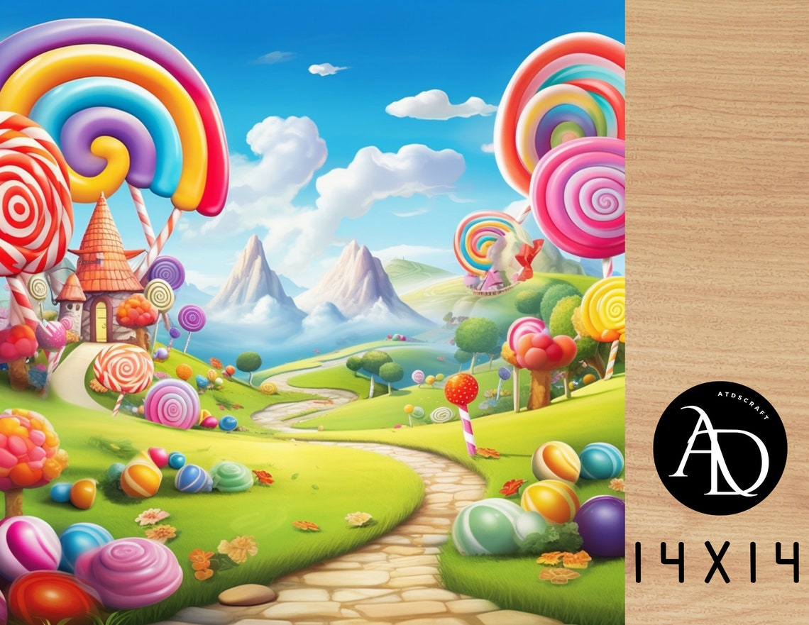 Sweet Lollipop Candy Land Digital Backdrops, Cartoon Rainbow Lollipop ...