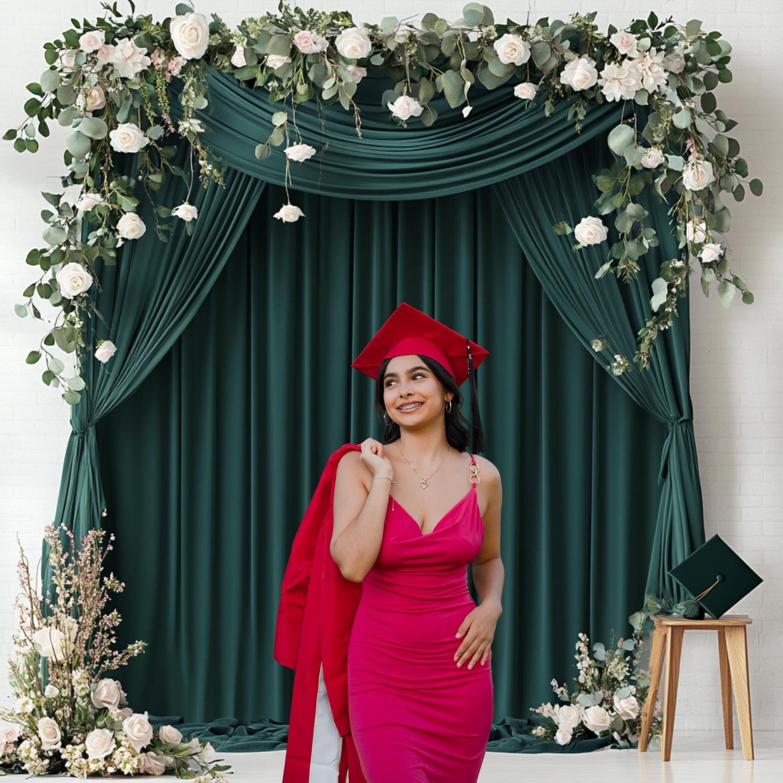 Elegant Graduation Ceremony Backdrop | Dark Green Theater Stage With ...