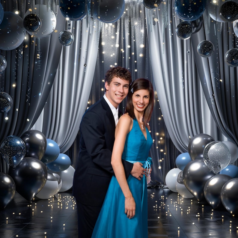 Black & Silver Balloon Backdrop | Elegant Night Party Background ...