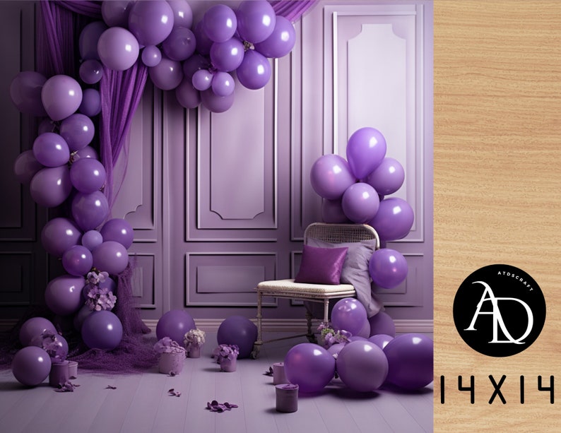 Purple Balloon Room Digital Backdrops, Maternity Backdrop Overlays ...