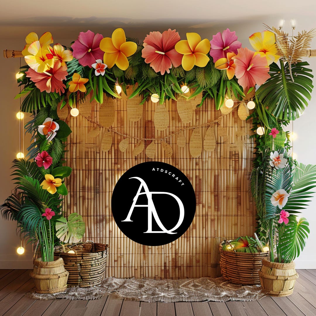 Tropical Luau Backdrop: Bamboo & Flowers, Hawaiian Party (PNG Download ...