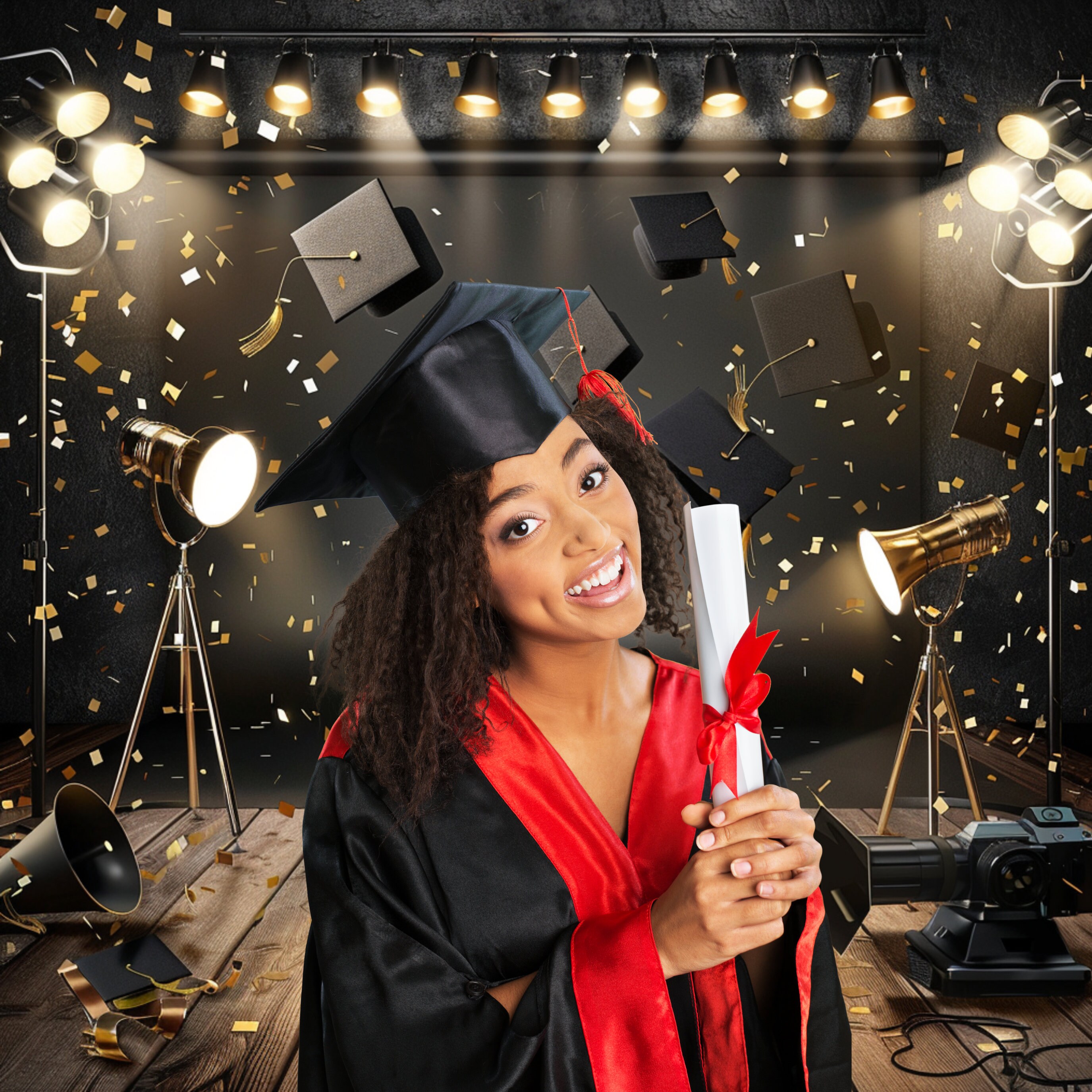 Graduation Studio Photo Graduation Black and Gold Back Ground Ceremony ...