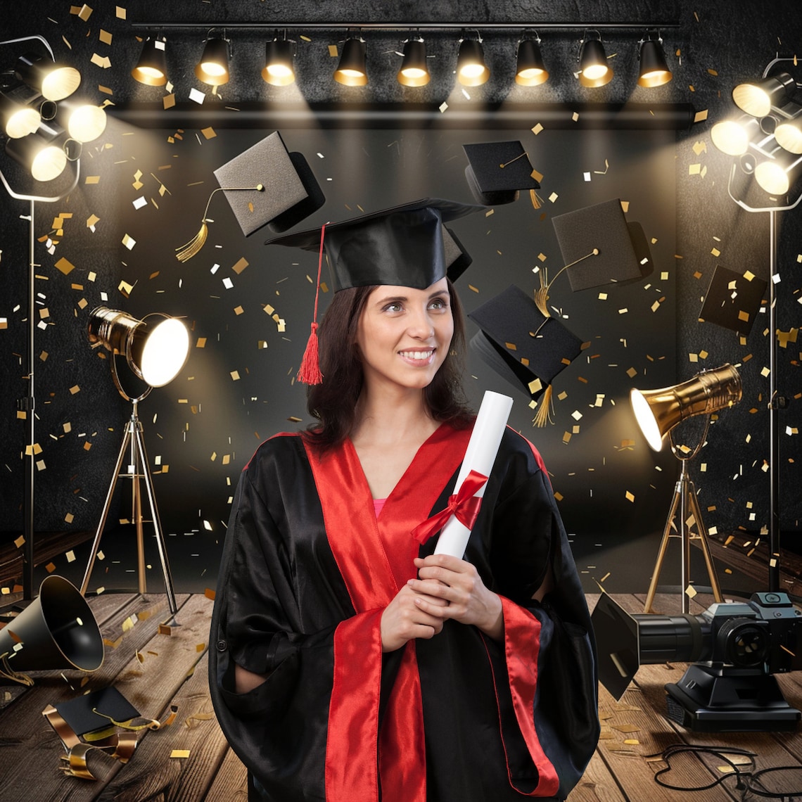 Graduation Studio Photo Graduation Black and Gold Back Ground Ceremony ...