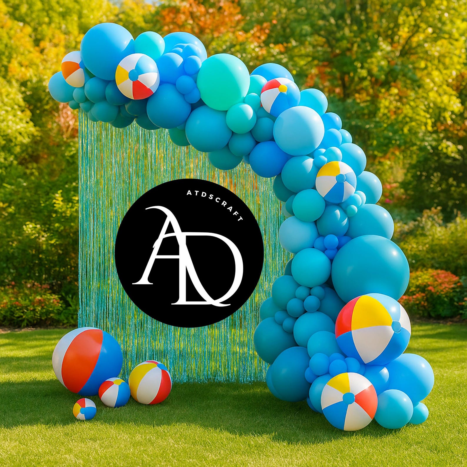 Aqua Beach Ball Balloon Arch Backdrop: Summer Pool Party (digital ...