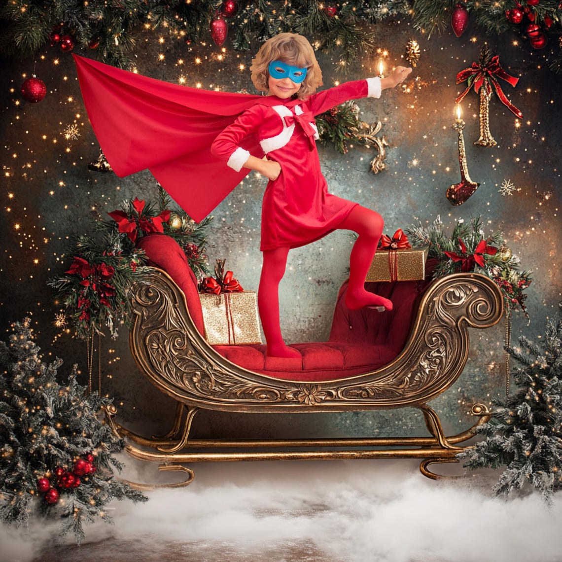 Christmas Sleigh Digital Background - Festive Holiday Composite, Studio ...