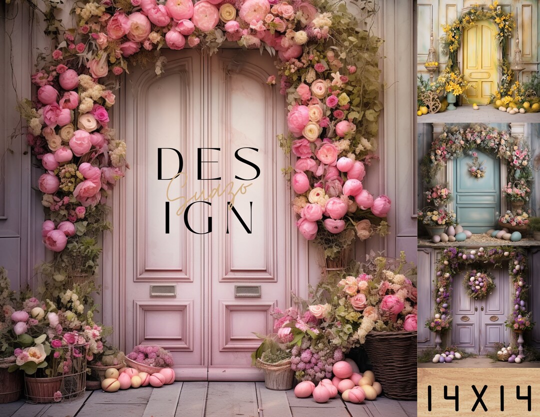 Easter Floral Door Digital Backdrops, Easter Photo Props, Spring Photo ...