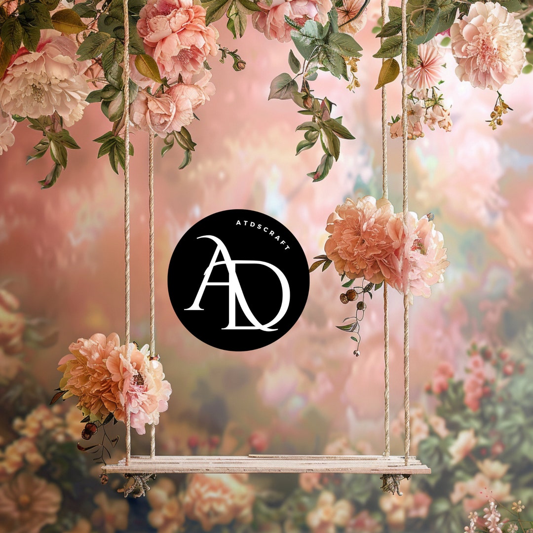 Flower Swing Digital Backdrop, Greenery, Peach Roses, Leaves, Digital ...