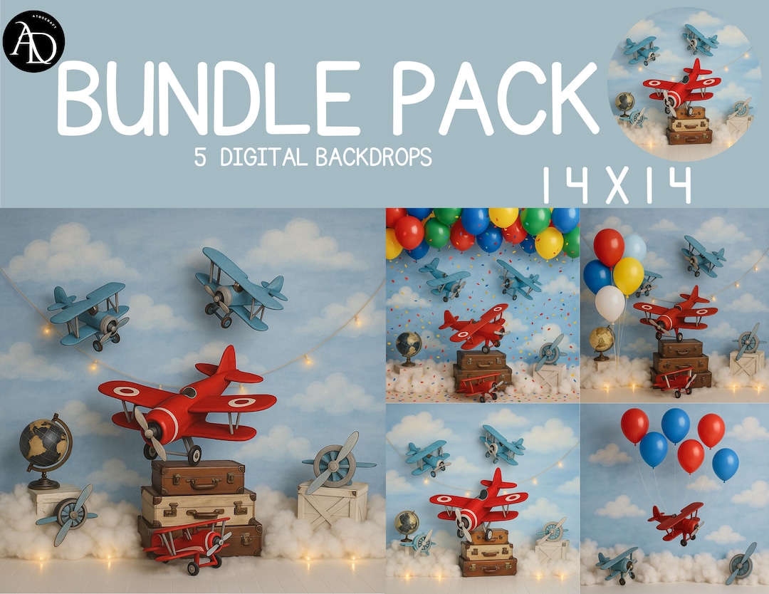 Airplane Birthday Backdrop Bundle, Pilot Party Digital Background, Boy ...