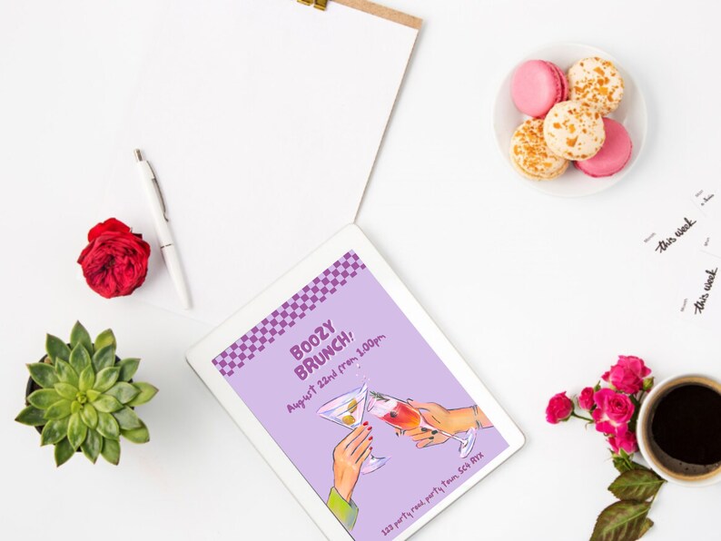Editable Boozy Brunch Digital Invite | Printable Canva Template ...