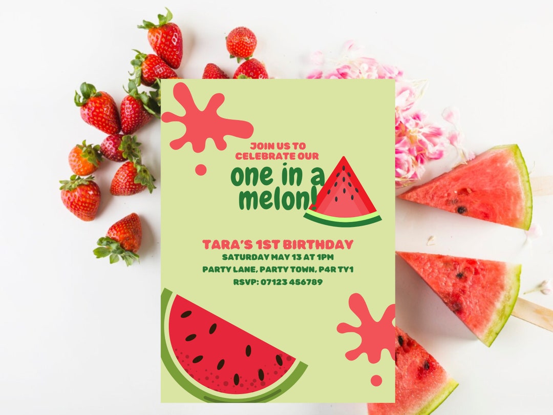 Editable 1st Birthday Invitation | Canva Template | Watermelon Theme ...
