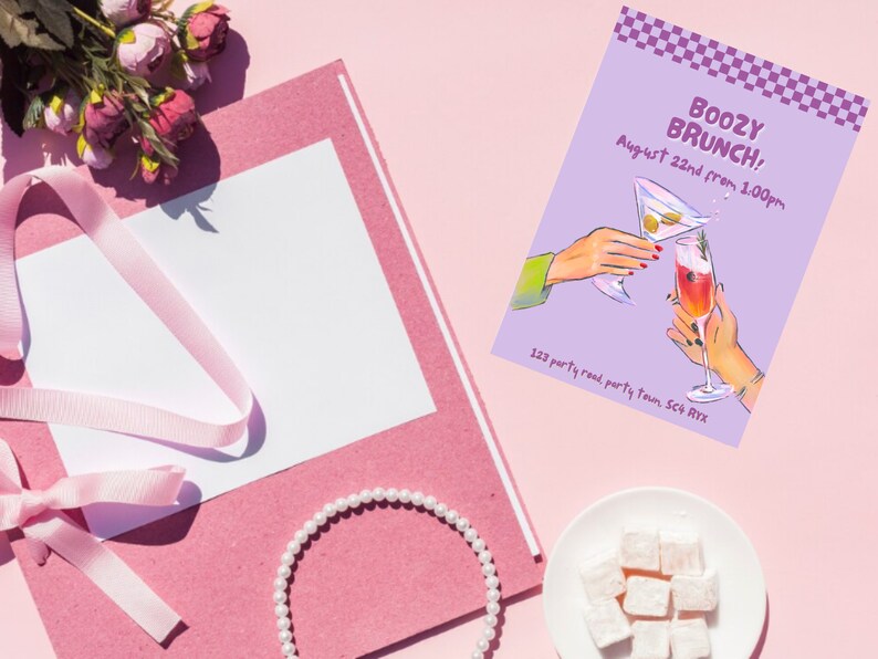 Editable Boozy Brunch Digital Invite | Printable Canva Template | Bottomless Brunch | Birthday ...