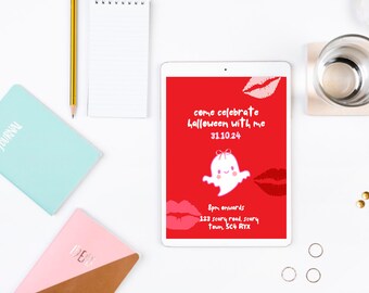 Editable Cute Halloween Invitation Canva Template Digital Printable ...