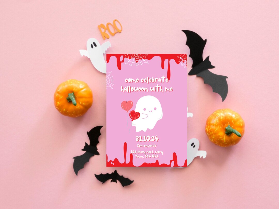 Editable Cute Halloween Invitation | Canva Template | Digital Printable ...