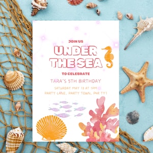 Editable 5th Birthday Invitation | Under the Sea Theme | Kids Party ...
