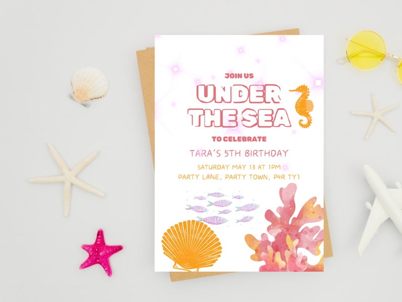 Editable 5th Birthday Invitation | Under the Sea Theme | Kids Party ...