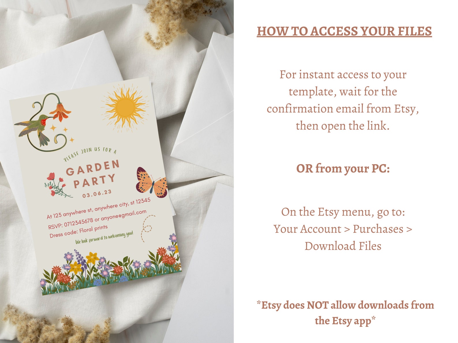 Editable Summer Garden Party Invitation, Digital Printable, Canva ...