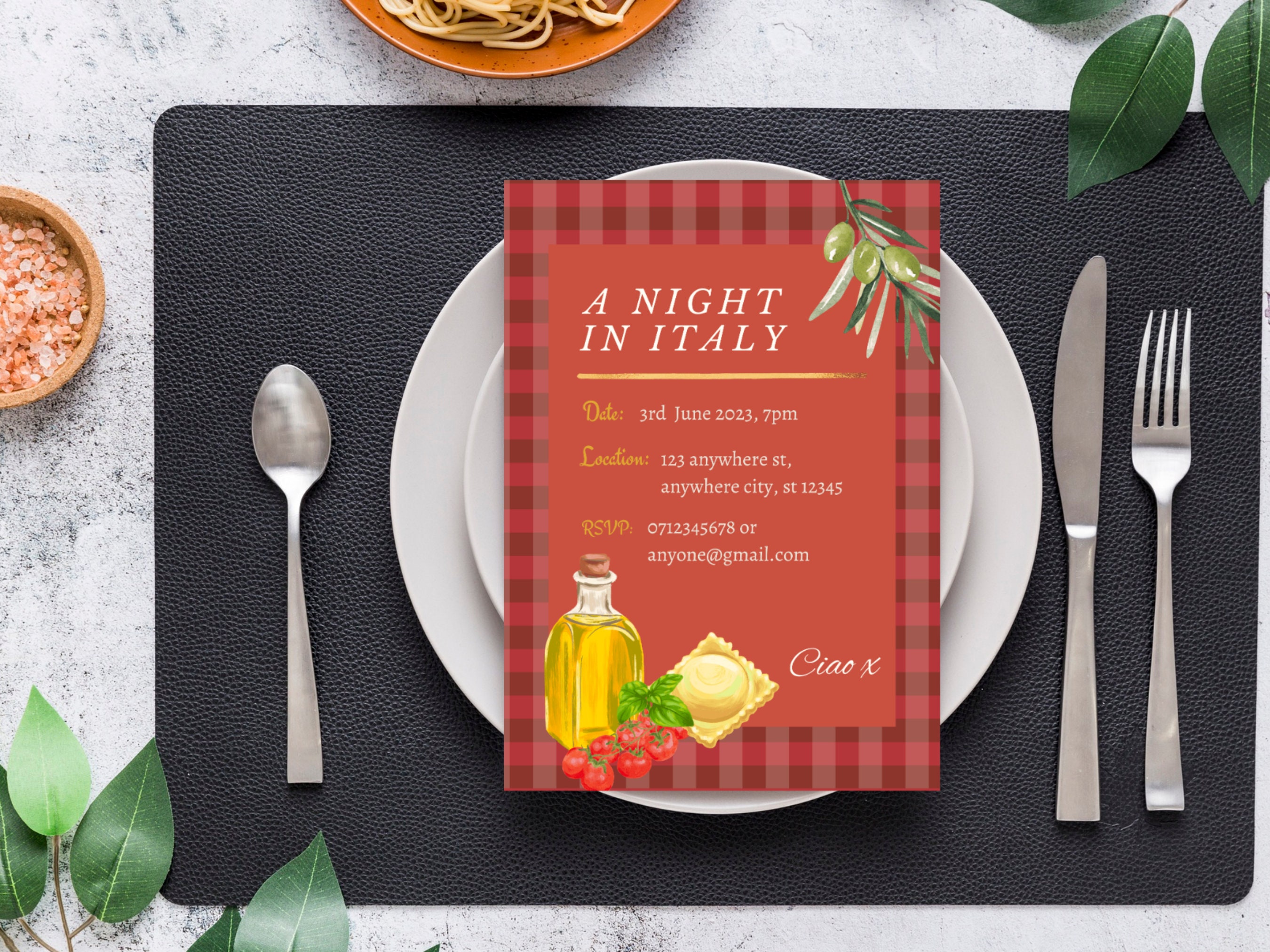 Editable Italian Themed Dinner Party Invitation, Digital Printable ...