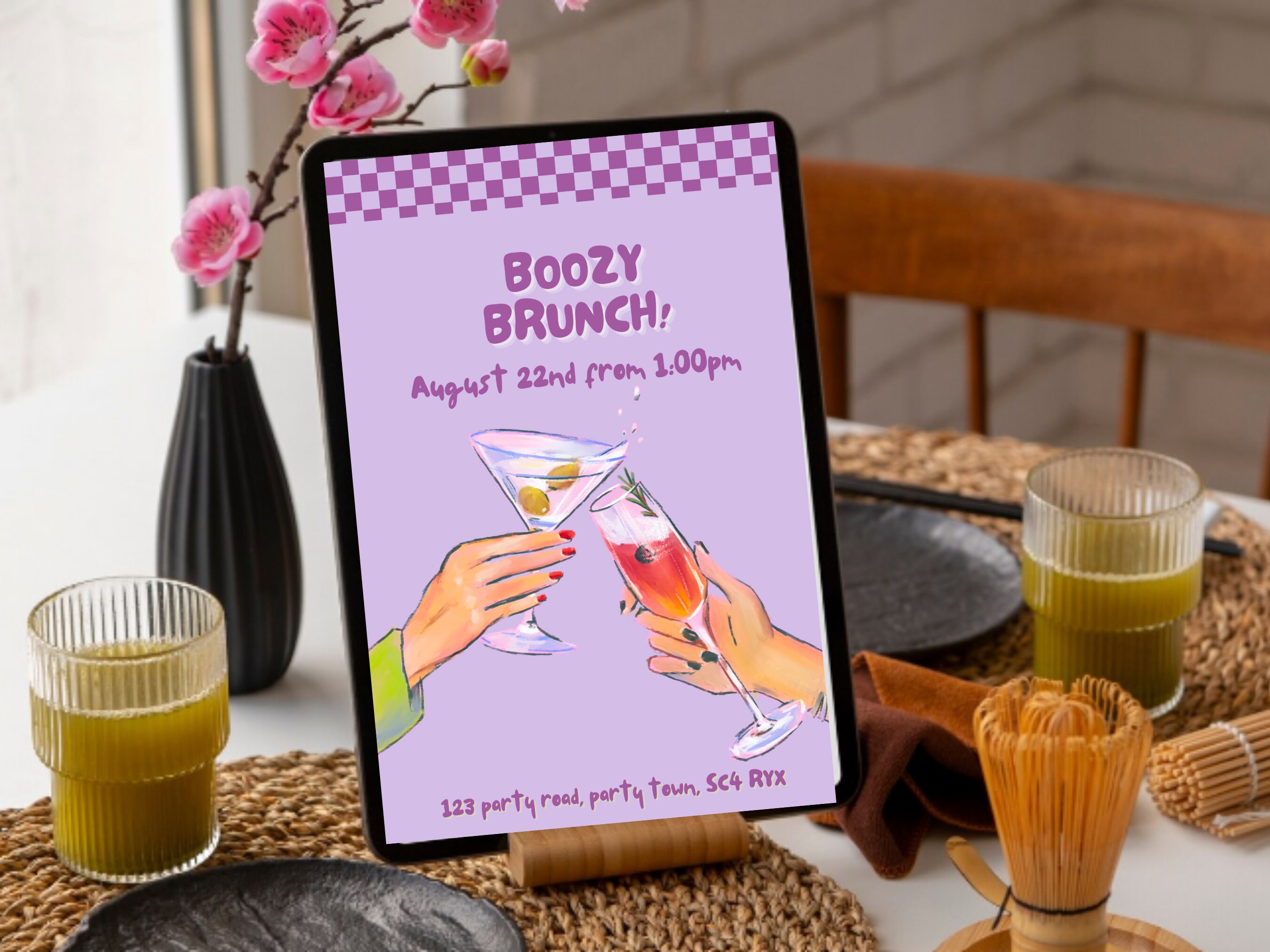 Editable Boozy Brunch Digital Invite | Printable Canva Template ...