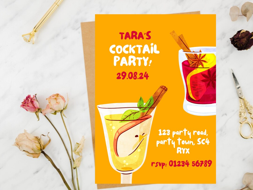 Editable Cocktail Party Invite | Canva Template | Digital Printable ...