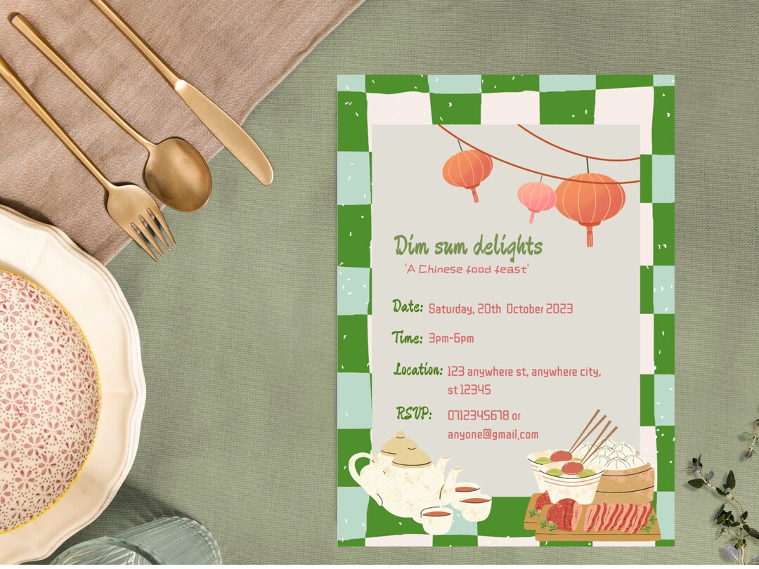 Editable Chinese Themed Dinner Party Invitation, Instant Digital ...
