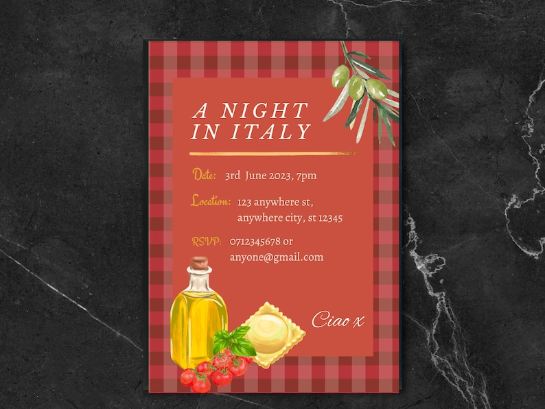 Editable Italian Themed Dinner Party Invitation, Digital Printable ...