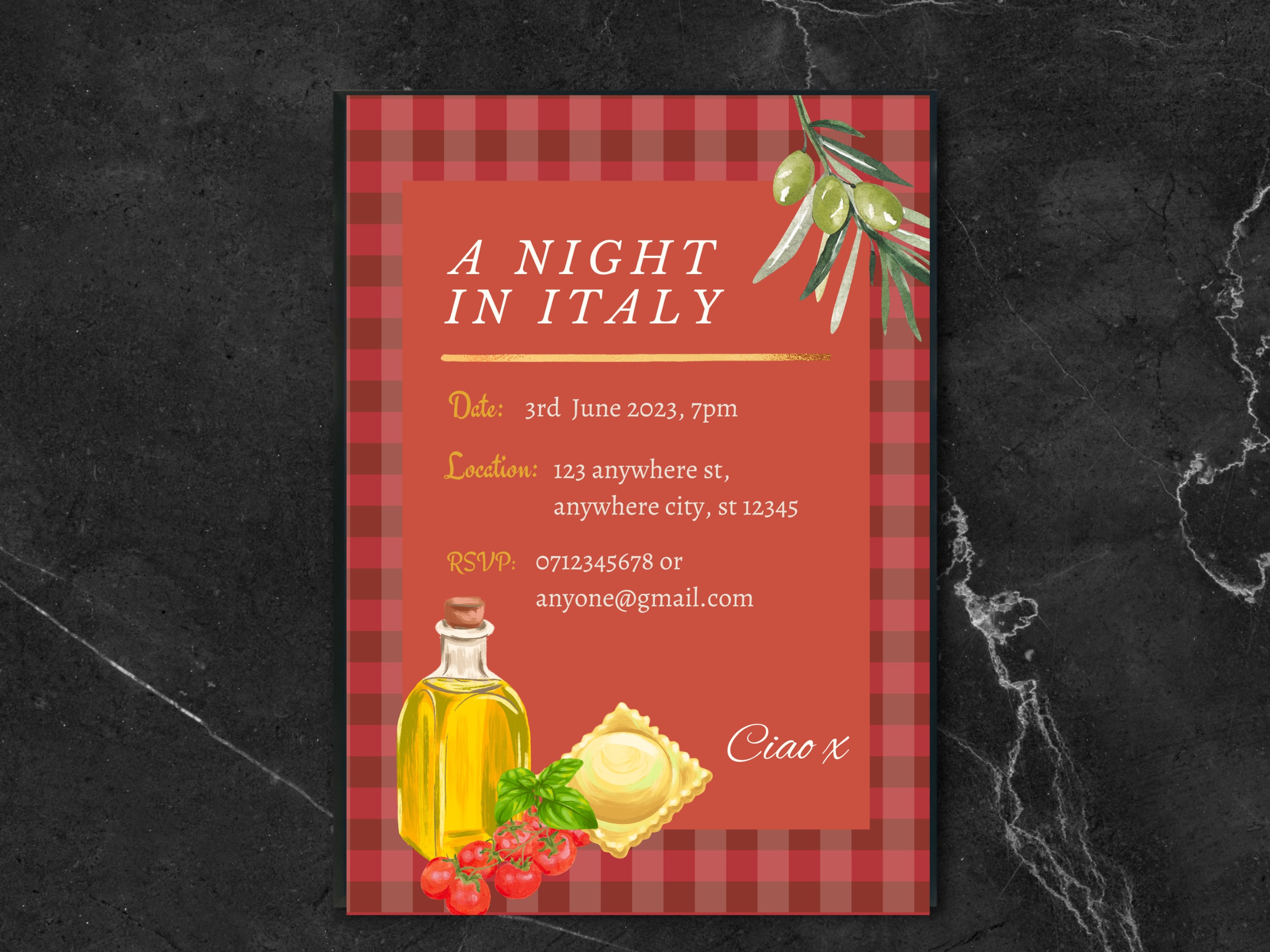 Editable Italian Themed Dinner Party Invitation, Digital Printable ...