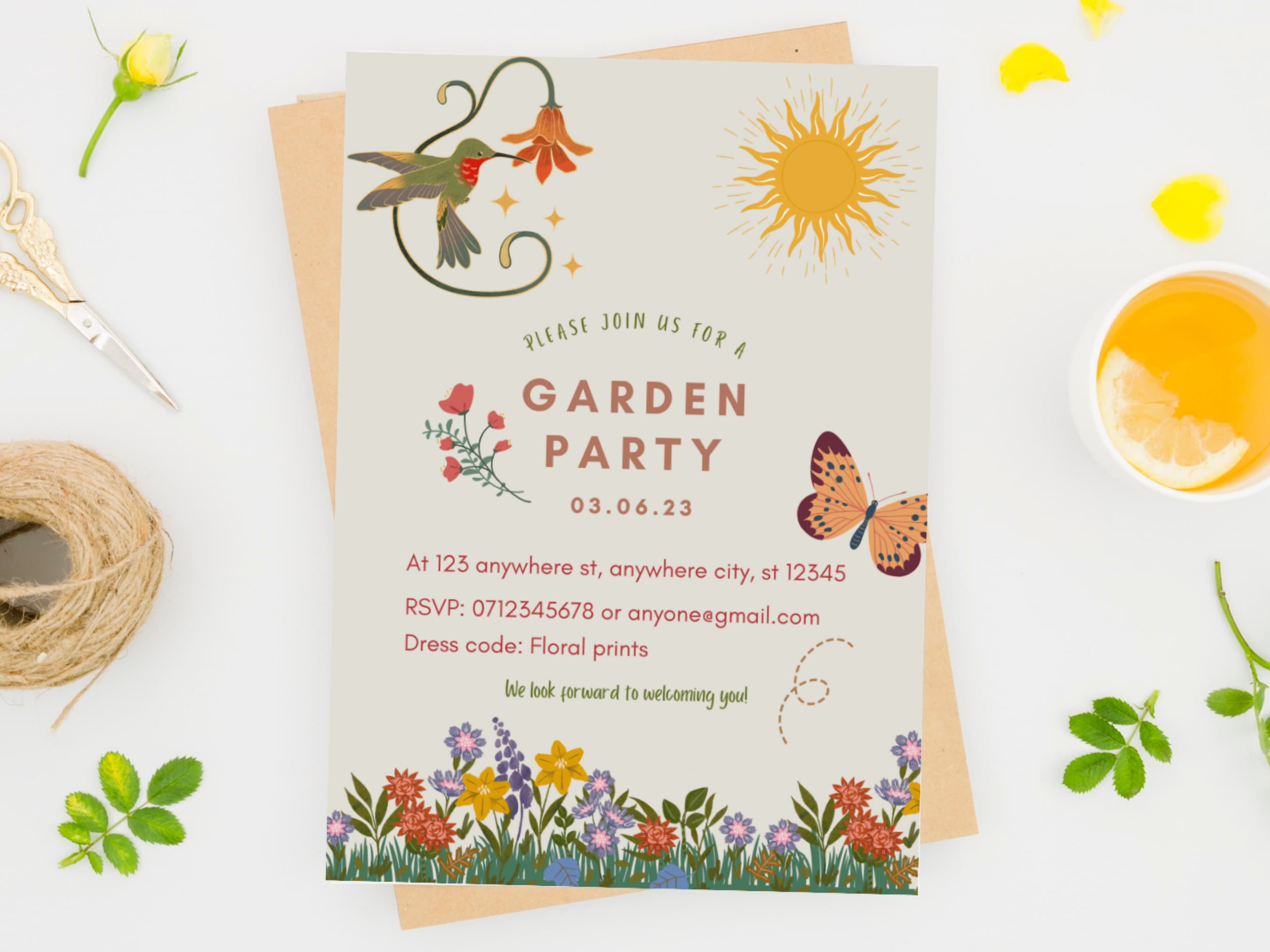 Editable Summer Garden Party Invitation, Digital Printable, Canva ...