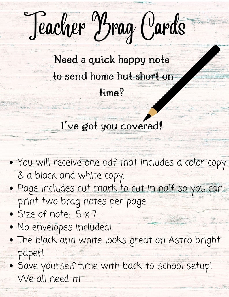 Teacher Note, Teacher Mail, Brag Note, Good Day Note, Back to Schoo ...