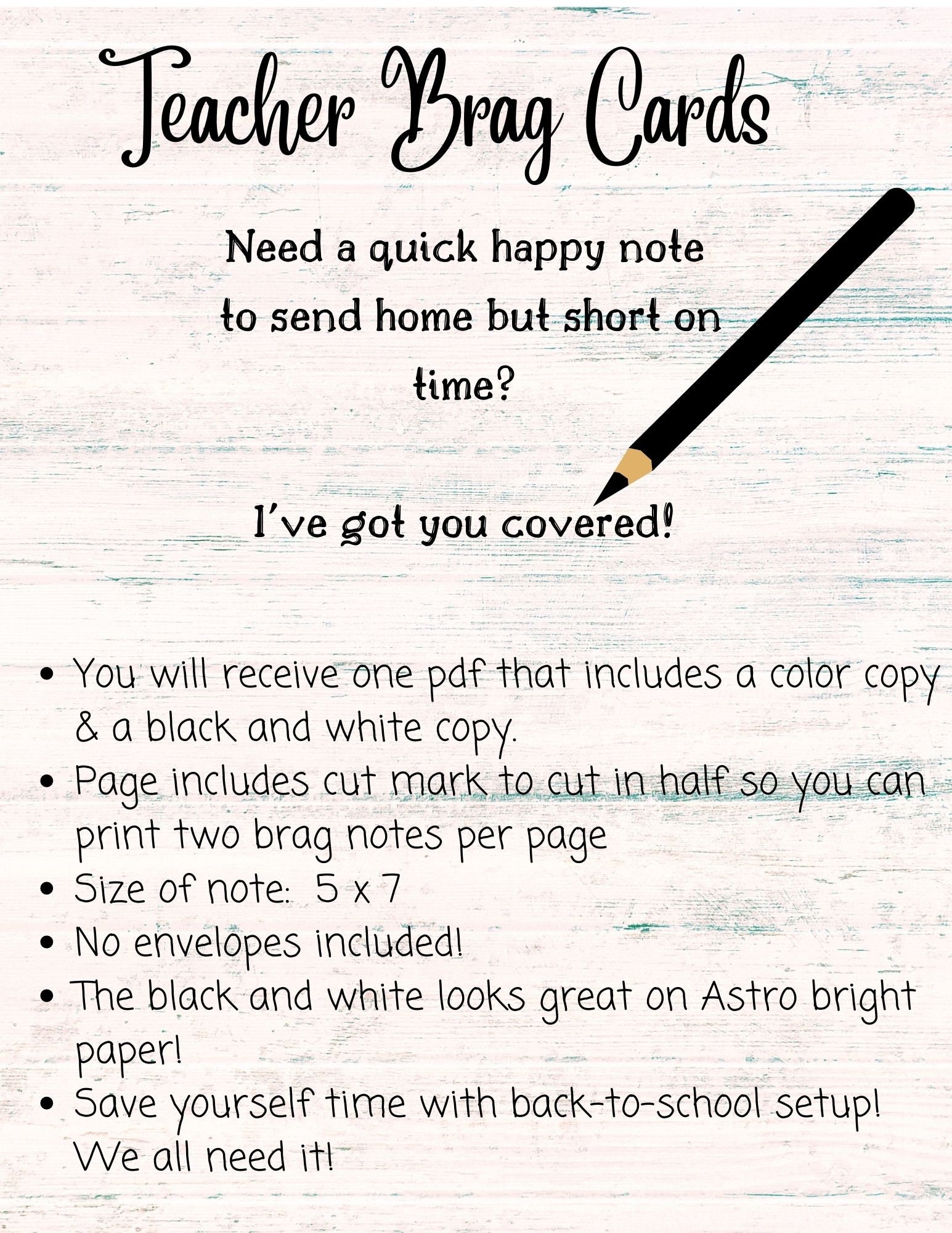 Teacher Note, Teacher Mail, Brag Note, Good Day Note, Back to Schoo ...