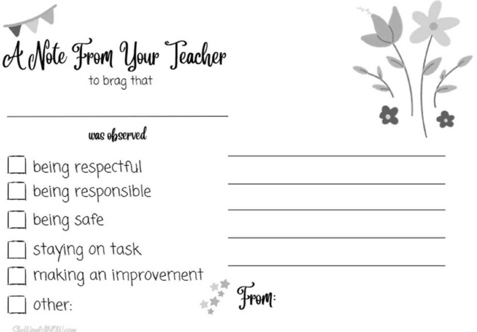 Teacher Note, Teacher Mail, Brag Note, Good Day Note, Back to Schoo ...