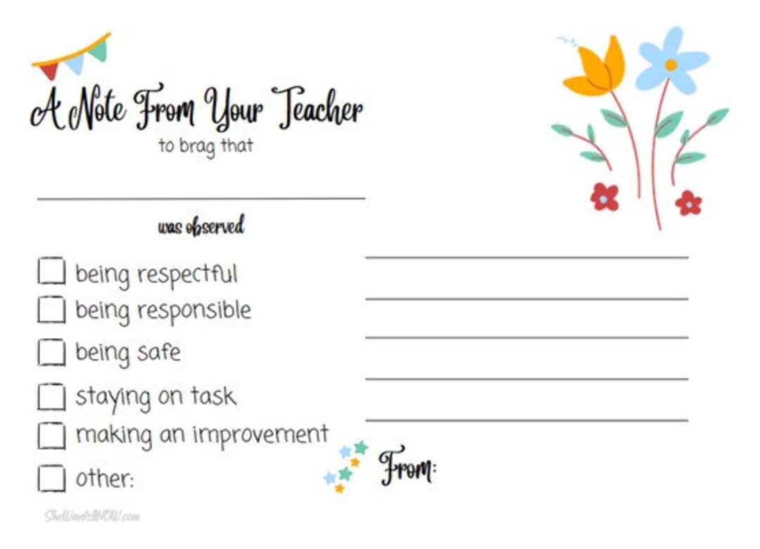 Teacher Note, Teacher Mail, Brag Note, Good Day Note, Back to Schoo ...