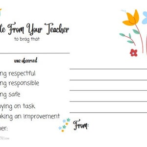 Teacher Note, Teacher Mail, Brag Note, Good Day Note, Back to Schoo ...