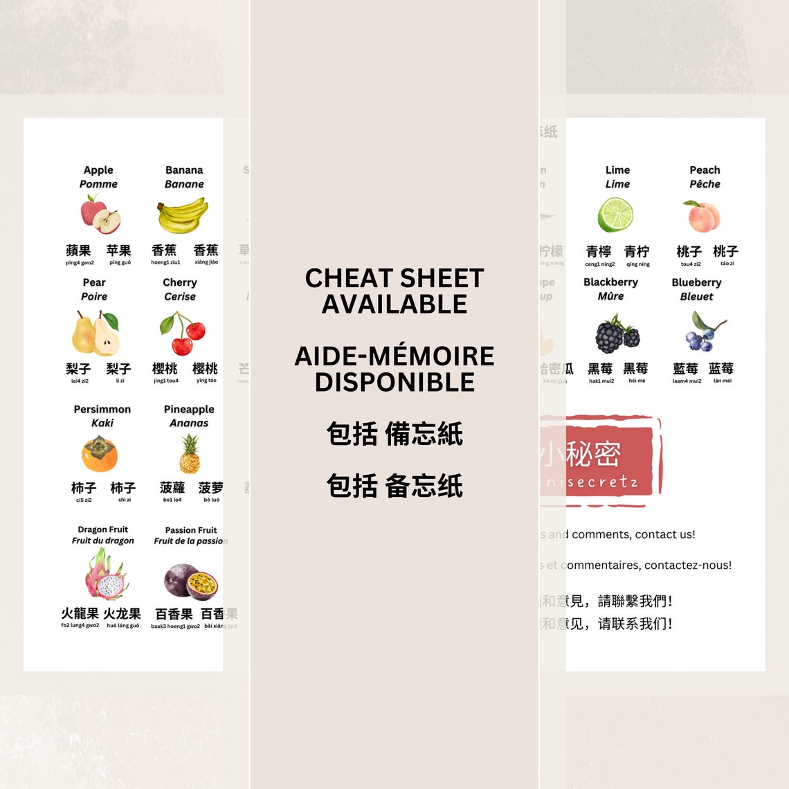 Chinese Fruit Flashcards PRINTABLE, Traditional Chinese, Simplified ...