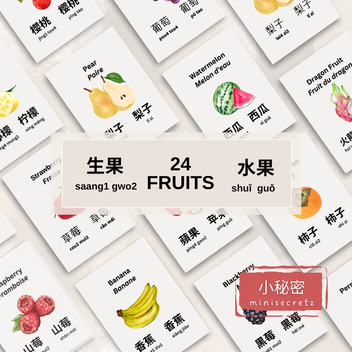 Chinese Fruit Flashcards PRINTABLE, Traditional Chinese, Simplified ...