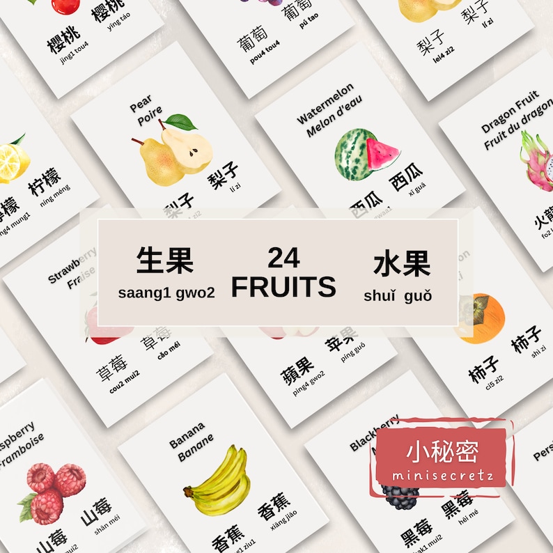 Chinese Fruit Flashcards PRINTABLE, Traditional Chinese, Simplified ...
