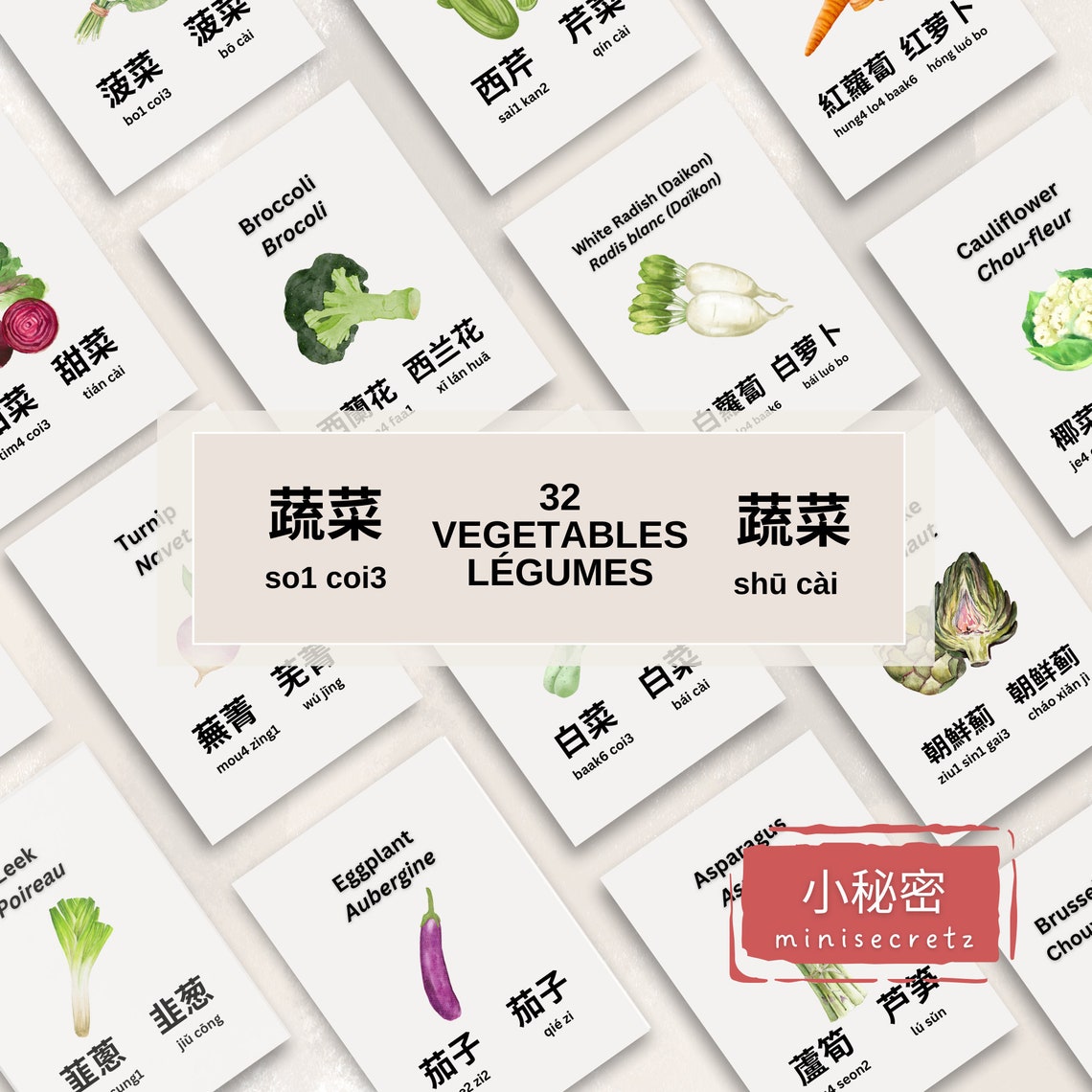 Chinese Vegetable Flashcards PRINTABLE, Traditional Chinese, Simplified ...